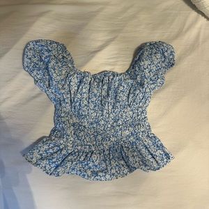 Sim & Sam | Tops | Sim And Sam Small Off The Shoulder Blue Floral Shirt ...